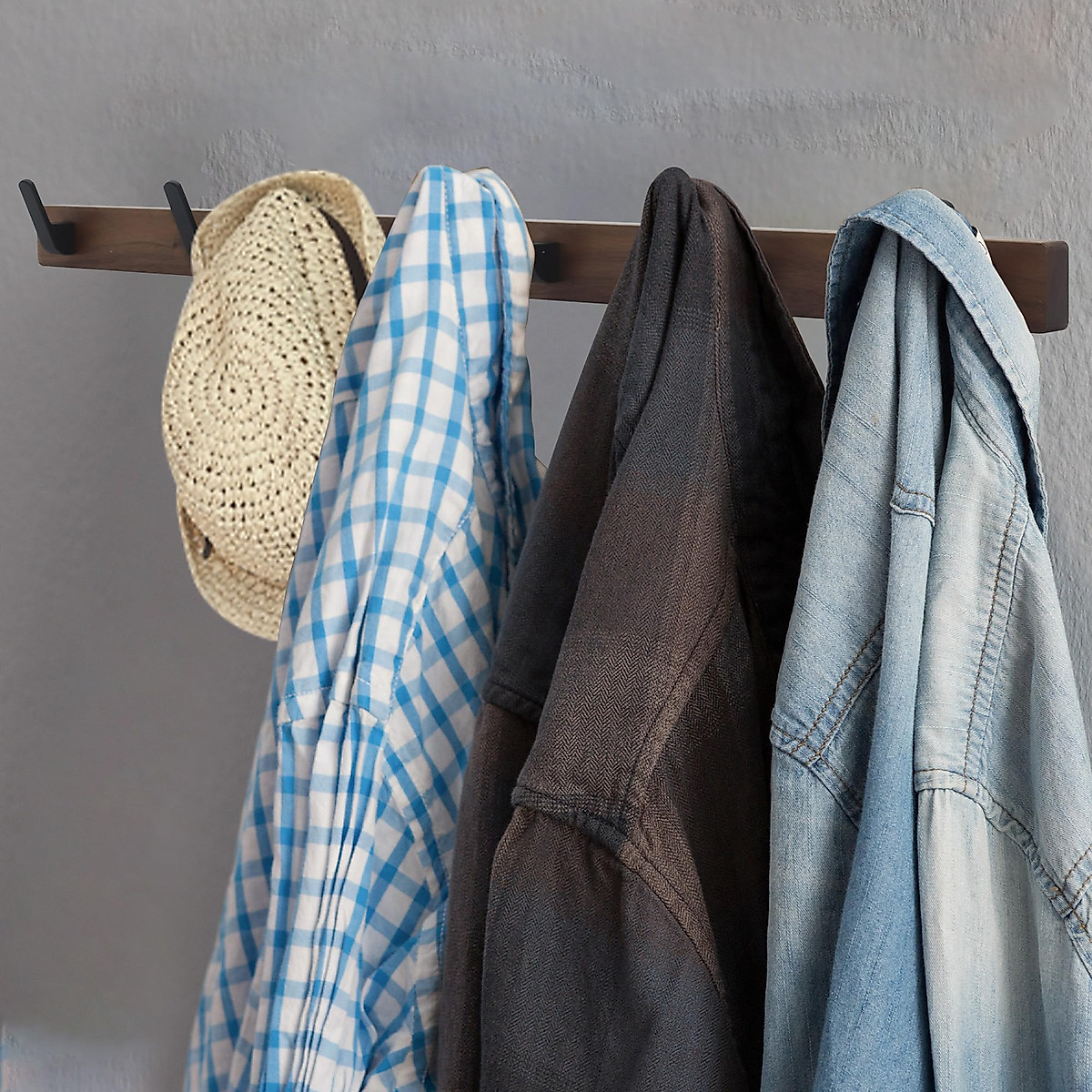 XSJHJDR Coat Hook Wall Coat Hooks 23.6 Inches Wall Hanger Hooks Walnut Wood Coat Rack with 6 Hooks for Hanging Clothes Towels Backpacks Keys Wooden Coat Hooks