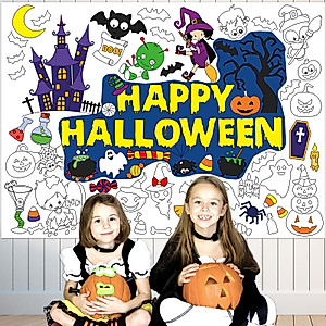 WorldBazaar 3PCS Halloween Coloring Posters Kids Halloween Coloring Tablecloth Banner Halloween Crafts for Kids Halloween Party Supplies