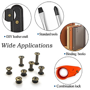 90 Sets Bronze Chicago Screws Leather Assorted Kit ，6 Sizes of Screw Rivets for Leather Rivet for DIY Leather Craft and Bookbinding (M5 X 4, 5, 6, 8, 10, 12)
