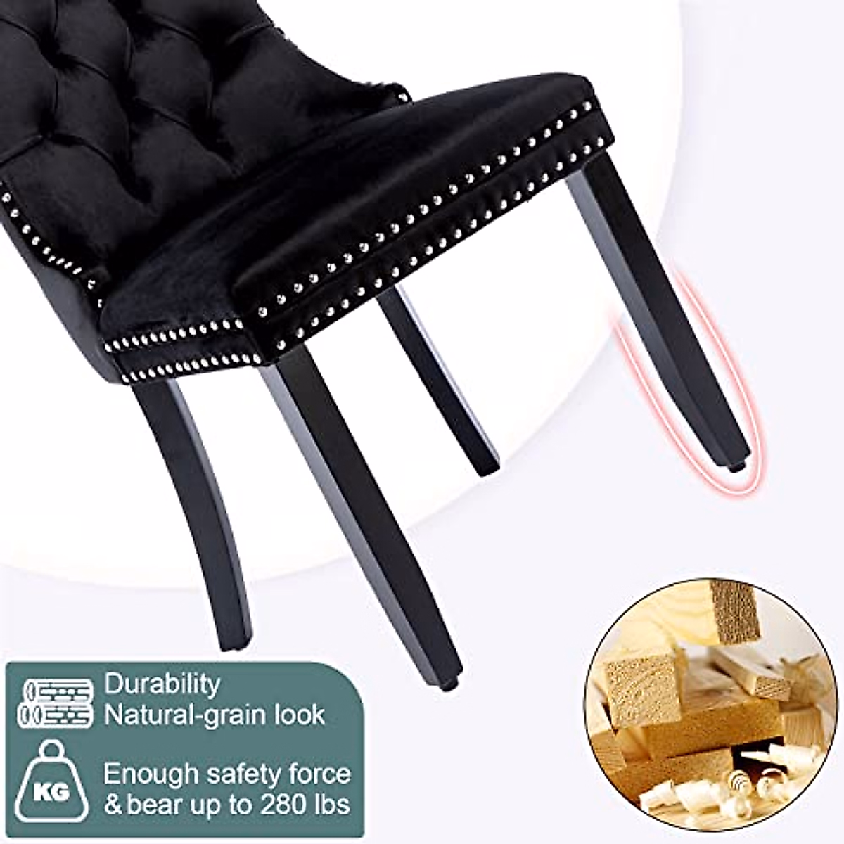 GEEVIVO Velvet Dining Chairs Set of 2, Upholstered Tufted Dining Room Chairs with Nailhead Button Back and Ring Pull Trim, Solid Wood Legs Side Dining Chairs for Dining Room/Kitchen/Restaurant, Black