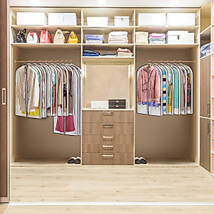 Mskitchen Hanging Clothes Bag with 4" Gusseted Garment Bag (Set of 6) for Storage Suit Bag for Closet Clear Dress Covers for Suits, Sweaters, Shirts - 24"x 40"x 4"/ 6 Pack