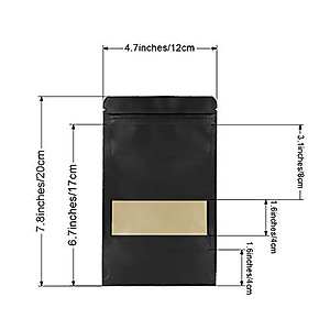 Black Kraft Paper Zipper Lock Stand Up pouch Bags Sealable Matte Window,12×20 cm/4.7×7.8 inches,Pack of 100