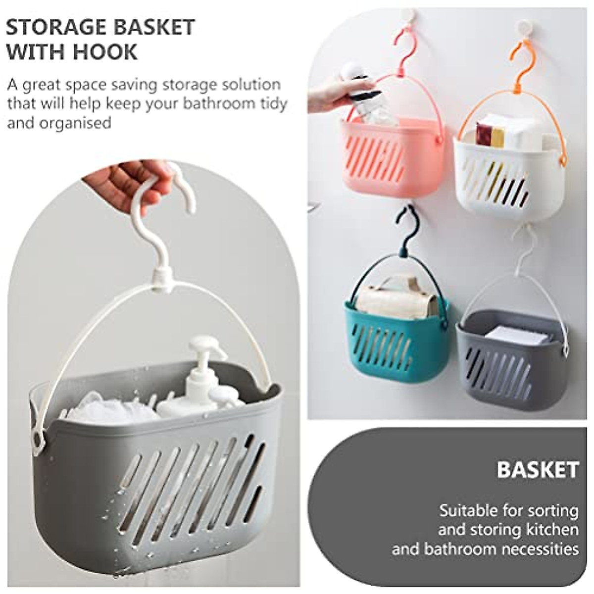 DOITOOL Plastic Hanging Shower Caddy Basket: Connecting Organizers Storage Basket with Hook for Bathroom Kitchen Pantry Bathroom Dorm Room（9.1x5.5x5.1inch）