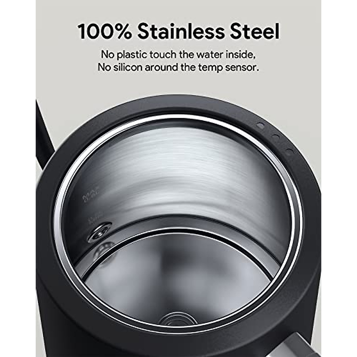 Gooseneck Electric Tea Kettle Pour-Over Kettle for Coffee, with 5 Variable Presets, 100% Stainless Steel Inner, with Keep Warm and Mute Function 0.8L, 1000W Quick Heating, Matte Black