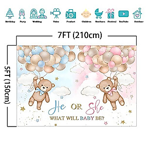 Mocsicka Bear Balloons Gender Reveal Backdrop We Can Bearly Wait Background Blue or Pink He or She Bear Gender Reveal Party Cake Table Decoration Photo Booth Props (7x5ft)