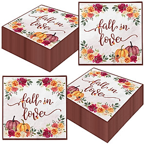40Pcs Fall In Love Napkins Paper Fall In Love Bridal Shower Decor Bridal Shower Napkins Floral Fall Wedding Napkins Fall Napkins Fall Tableware Fall Floral Napkins Pumpkin Paper Napkins