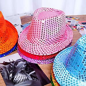 12 Pieces Western Sequin Hat Glitter Sequin Hat Solid Color Dance Hat Retro Disco Cap Unisex Costume Cap for Women Men Party Props Supplies