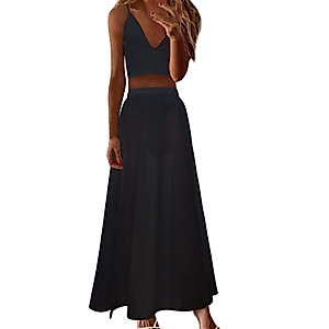 Padaleks Women Sexy 2 Piece Outfits Dress Strappy Deep V Neck Crop Top Skirt Set Split Maxi Dresses Party Beach Wear