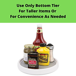 2 Tier Lazy Susan Organizer for Cabinet - 10 Inch Two Tier Lazy Susan Turntable for Cabinet - Plastic 2 Tier Lazy Susan Spice Rack with Rimmed Edge to Prevent Spilling
