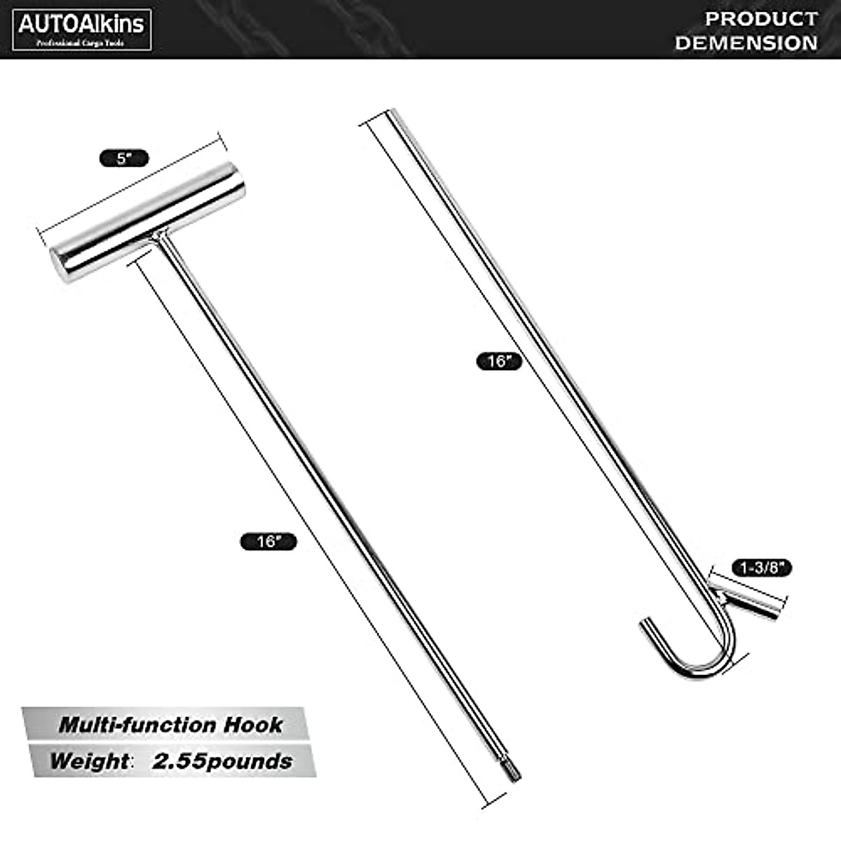 AUTOAlkins Heavy Duty 5th Wheel Pin Puller, 2 Pack 32" Solid Steel Chrome Plated Fifth Wheel Puller Hook