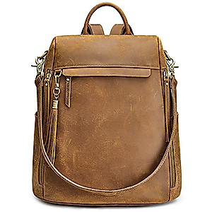 S-ZONE Women Vintage Genuine Leather Backpack Purse Anti-theft Fashion Travel Daypack