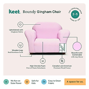 Keet Roundy Kid's Chair Gingham Kids Chair, Comfortable and Durable Kids Chair, Kids Armchair Easy to Coordinate, Kids Bedroom Chair, Comfy, Ages 2-5 Years, Kid Sofa Chair