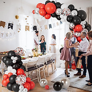 Grcypa Red Black and White Balloon Garland Arch Kit with Red Black White Silver Balloons Confetti Balloons for Graduation Baby Shower Birthday New Year Wedding Racing Car Poker Party Decorations