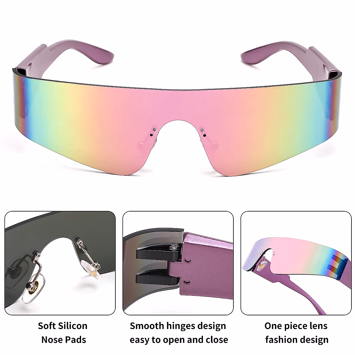FEISEDY Futuristic Visor Punk Sunglasses Rimless One Piece Goggles Miorred Shades Women Men B2927