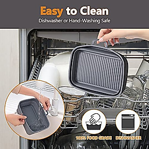 Vangerute Collapsible 2-Pack Air Fryer Silicone Liners for 8QT & 10QT NINJA Foodi Dual, Rectangular Air Fryer Silicone Pot, Reusable Silicone Air Fryer Basket for Air Fryer Accessories(Gray)