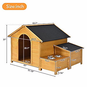 LUSPAZ 51.18 Inch Large Size Wooden Dog House, for Large Dog Breeds, Cabin Style Raised Dog Shelter with Asphalt Roof, Solid Wood, Weatherproof, Nature