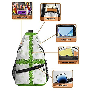 Gsypo Sling Backpack, St patrick's Day Four-leaf Clover Border Waterproof Lightweight Small Sling Bag, Travel Chest Bag Crossbody Shoulder Bag Hiking Daypack for Women Men