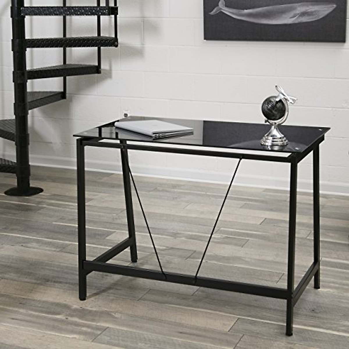 OneSpace Contemporary Glass-Top Desk for Small Spaces, Small Writing Desk, Black