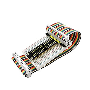 KEYESTUDIO GPIO Breakout Kit for Raspberry Pi - Assembled Pi Breakout + Rainbow Ribbon Cable + 400 Tie Points Solderless Breadboard