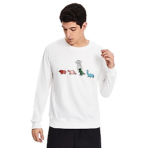 WDIRARA Men's Cartoon Dinosaur Graphic Print Long Sleeve Round Neck Sweatshirt White M