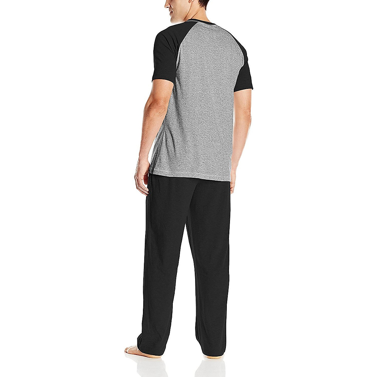 Hanes Men's Adult X-Temp Short Sleeve Cotton Raglan Shirt and Pants Pajamas Pjs Sleepwear Lounge Set - Black (Large)