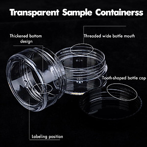10 Gram 20 Count Sample Containers, Small Plastic Containers with Lids, Empty Sample Jars with Labels and Mini Disposable Spatulas(Black Lid)