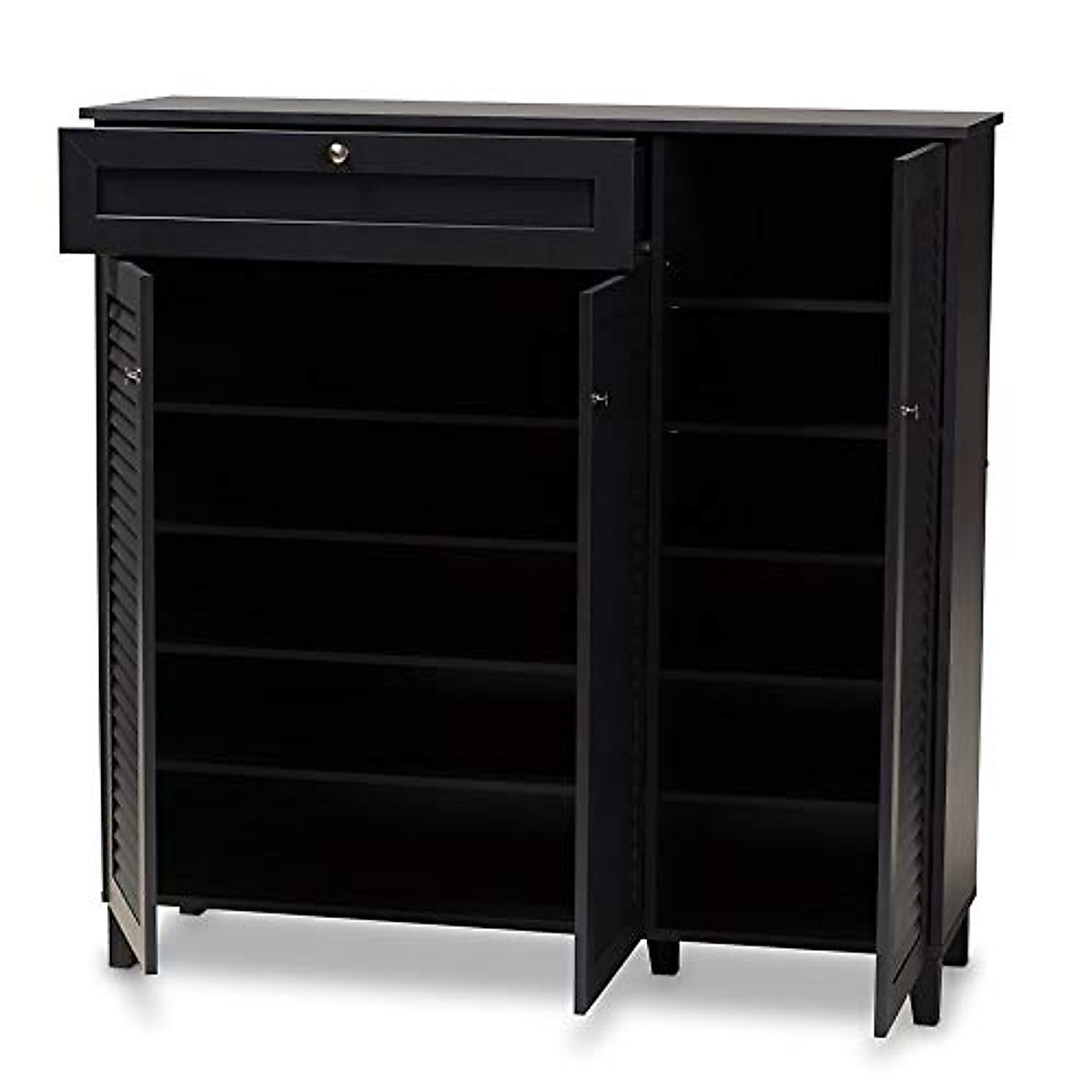 BOWERY HILL Modern and Contemporary Dark Grey Finished 11-Shelf Wood Shoe Storage Cabinet with Drawer