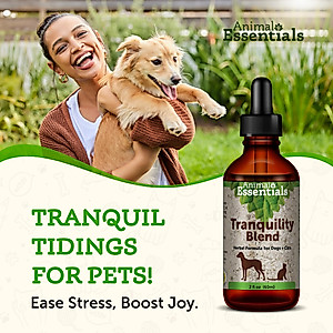 Animal Essentials Tranquility Blend for Dogs & Cats - Calming Supplement, Valerian Root, Liquid Drops, Herbal Formula - 2 Fl Oz
