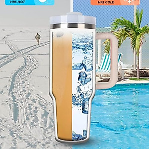 ROSE IN THE BOX Insulated 40 oz Tumbler With Handle and Straw Lid Double Wall Stainless Steel Water Bottle Cup Reusable Travel Mug BPA Free Durable for Iced Tea Coffee Gift (Dune)