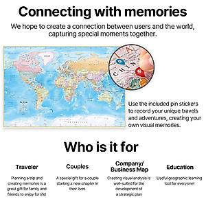 NOWMAP AquaShield Double-Sided World and USA Map Waterproof 2 Wall Map Set 24x36 - Folded Edition with (Pin Stickers)