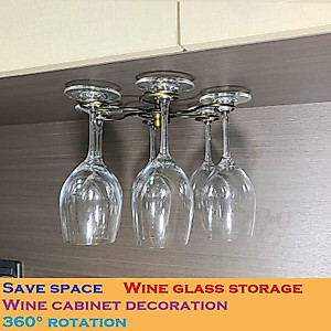 NAGATA Wine Glass Rack Under Cabinet, 360° Rotating Wine Glass Holder, Wine Glass Drying Rack Kitchen Cabinet Storage and Wine Cabinet Decoration.
