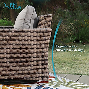 PHI VILLA Outdoor Swivel Rattan Sofa Set of 2, Patio Wicker Sofa Rocking Outdoor Club Chairs with Beige Cushions for Porch Deck Courtyard, Olive Brown