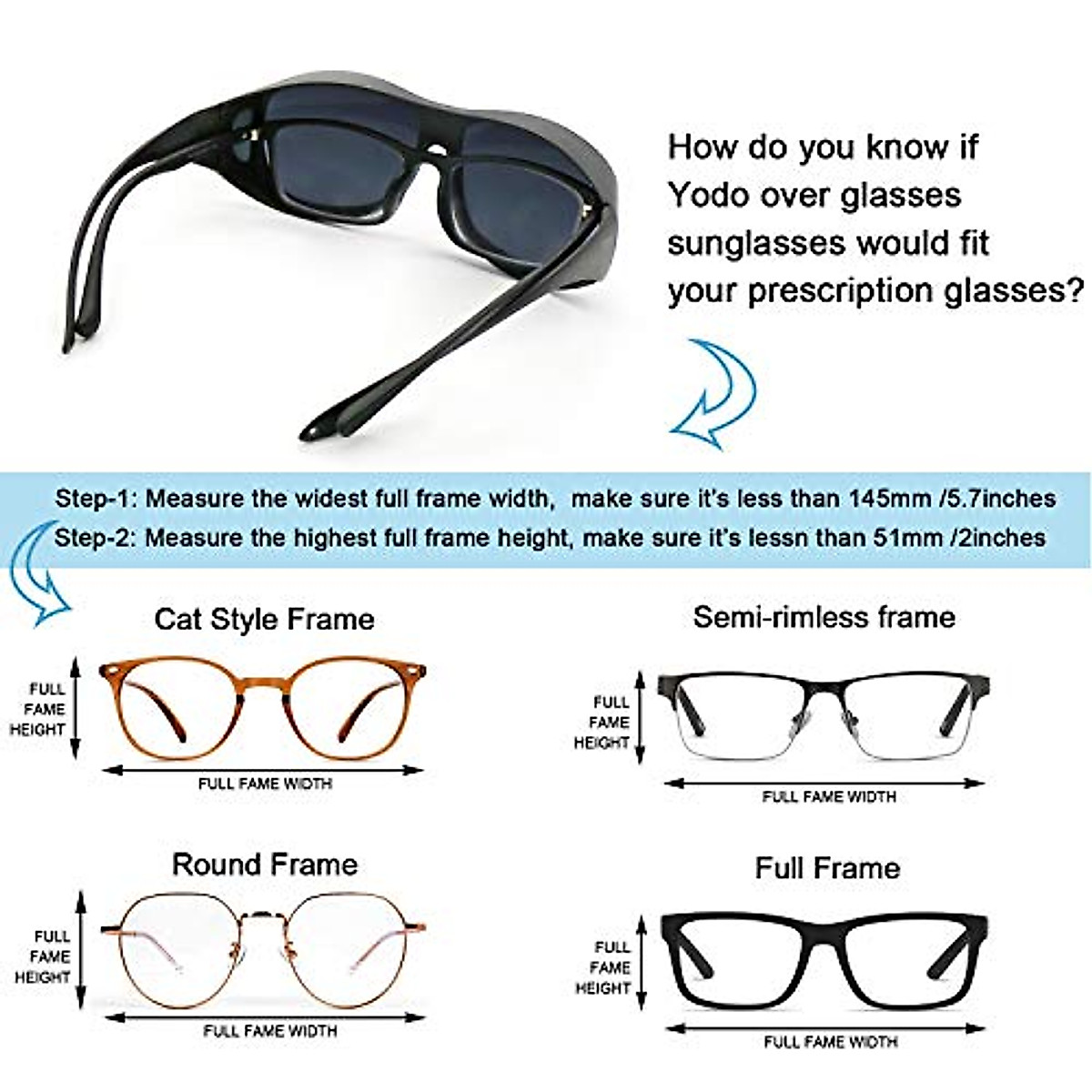 yodo Fit Over Glasses Sunglasses with Polarized Lenses for Men and Women,Black