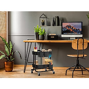 CAXXA 3-Tier Rolling Storage Organizer with 3 Small Baskets - Mobile Utility Cart with Caster Wheels (Black)