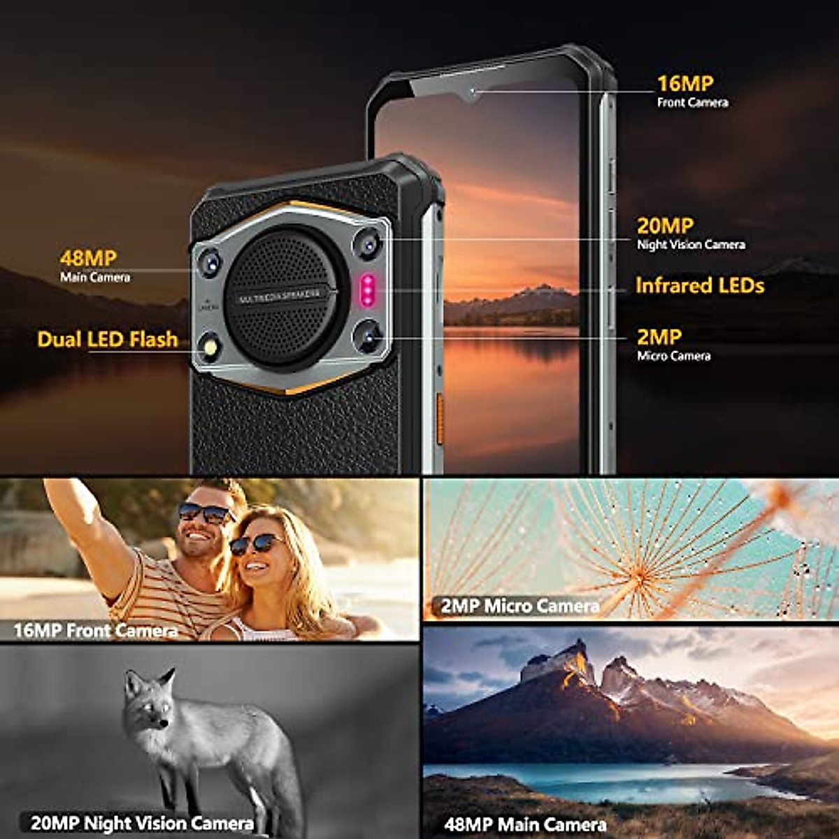 OUKITEL WP22 Rugged Smartphone Unlocked, 13+256GB Large Storage Helio P90 125db Large Speaker 10000mAh Battery 48MP+20MP Night Vision Camera 6.58" FHD Screen Android 13 IP68/IP69K 4G Dual Sim NFC OTG