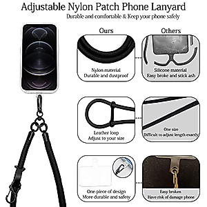 BERITNI Cell Phone Lanyard, Adjustable Length Crossbody Universal Nylon Phone Strap with Patch, Black