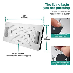 Cascada Luxury 16”x36” Music LED Shower Head with built-in Bluetooth Speakers, 4 functions (Rainfall, Waterfall, Mist Outlet & Side Rainfall) & Remote Control 64 Color Lights (Polished Gold)