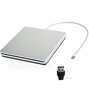 VikTck External CD DVD Drive USB C Ultra Slim Portable CD DVD Player Burner/Writer/Reader USB Superdrive Disc Duplicator for MacBook Pro/Air/Mac/M1/Laptop/Windows10 (Silver)