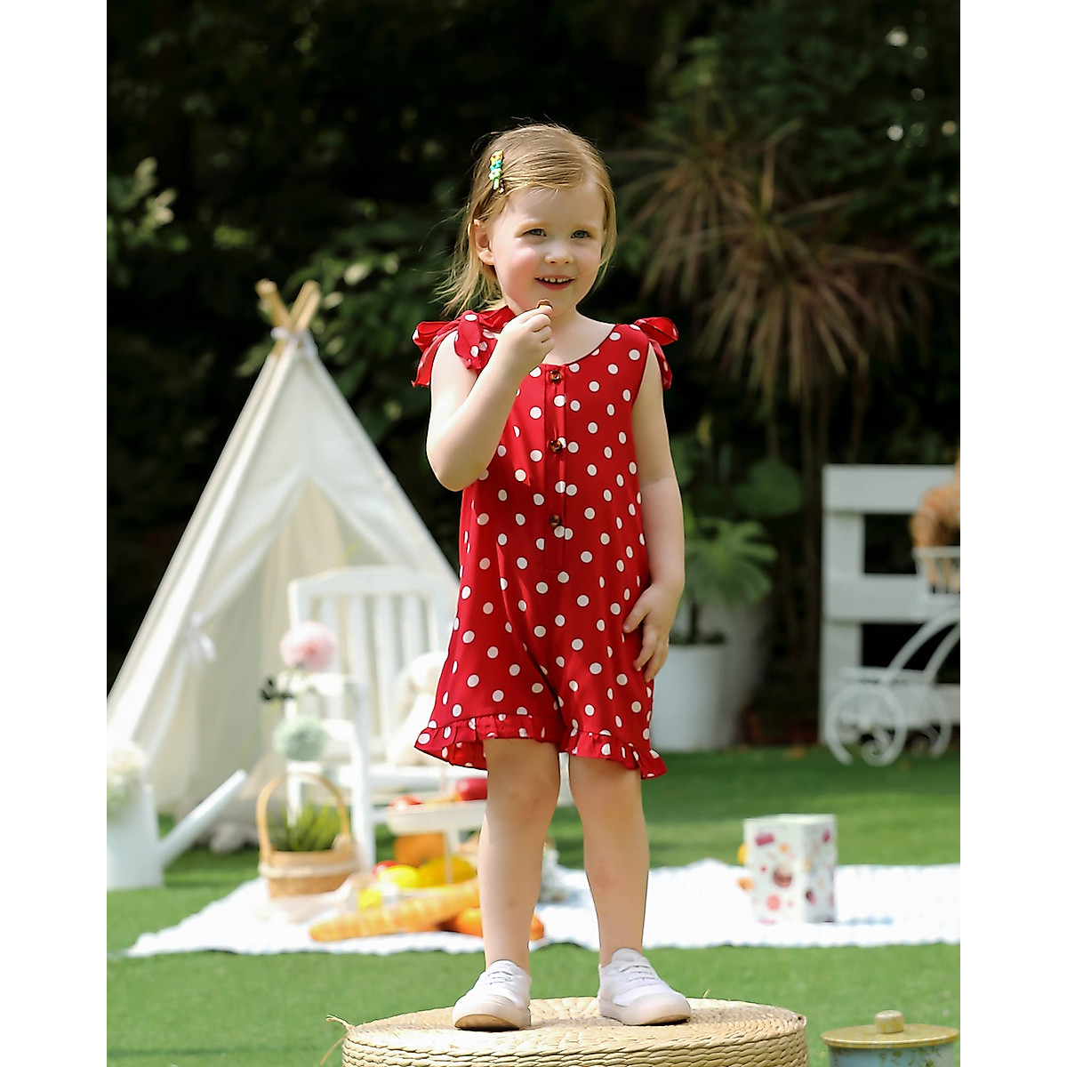 NZRVAWS Little Kid Girl Clothes 2-3 Year Baby Girl Clothing Romper Summer Red Halter Sleeveless Polka Dot Jumpsuits Outfit Set