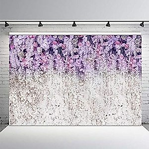 MEHOFOND Lavender and White Floral Bridal Shower Photo Studio Background Props Light Purple Lilac Wedding Photography Backdrop for Girl Portrait Baby Shower Birthday Party Decoration Banner 7x5ft