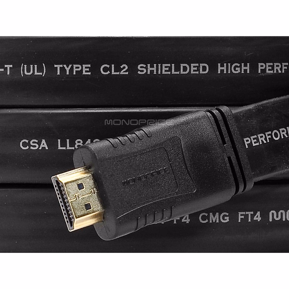 Monoprice Commercial Series Flat High Speed HDMI Cable, 4K @ 24Hz, 10.2Gbps, 24AWG, CL2, 3ft, Black