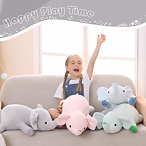 Wepop Weighted Stuffed Animals, 24in Giant Weighted Elephant Plush Toys, 4.2lb Cute Soft Plushie Throw Pillows, Birthday for Kids (Gray)