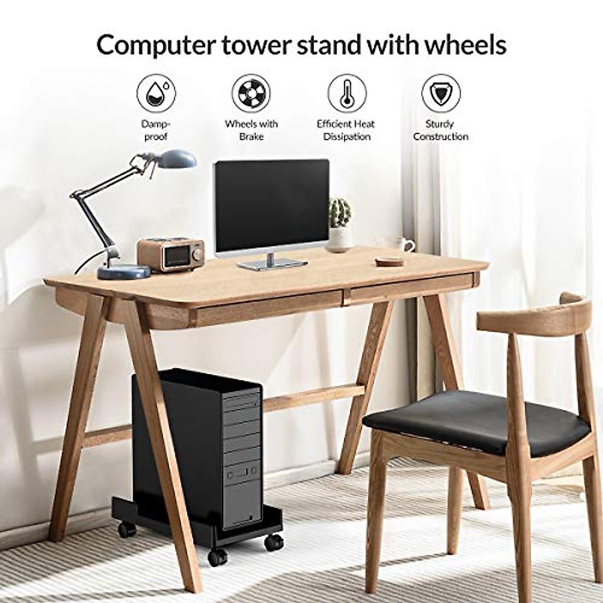 ORICO Computer Tower Stand, Mobile CPU Holder with 4 Caster Wheels Fits for Most Computer Tower, Gaming PC, Printer, Under Desk PC Holder (Black)