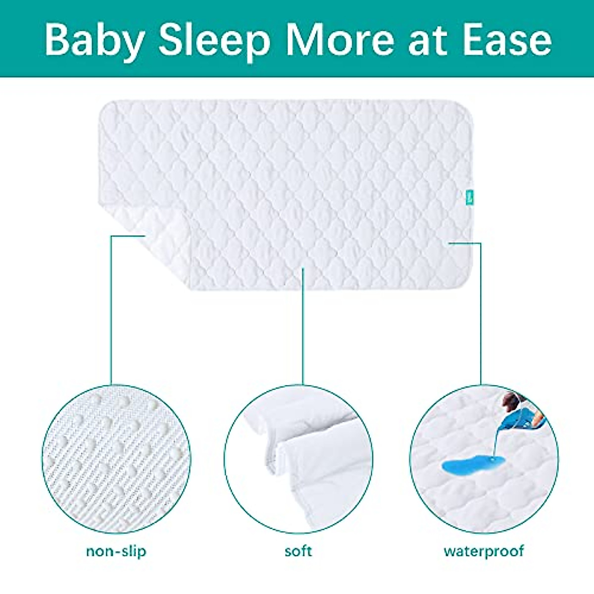 Crib Mattress Protector Pad Cover Quilted Waterproof Incontinence Bed Pads Wetting Protection Pad 52" x 28" Reusable & Non-Slip Potty Training Pads for Toddlers (Quilted Improved Thickness)