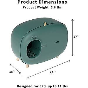 MS Cat Litter Box for Easier Handling of Cat Litter, Enclosed Design, Easy to Clean, Prevent Sand Leakage, Easy Assembly and Large Space, with Cat Litter Scoop (Moss Green)