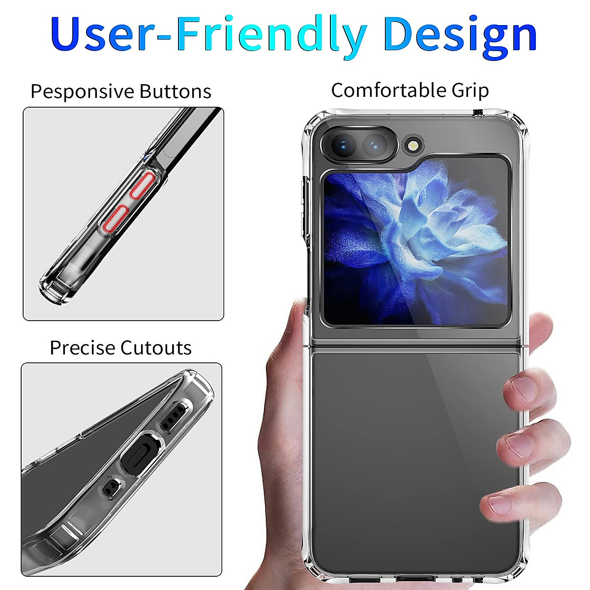 KUGEW for Samsung Galaxy Z Flip 5 Clear Case, Crystal Clear Slim Fit Thin Transparent Phone Cover Soft TPU Bumper Corners Rubber Shockproof Anti-Slip Heavy Duty Protection (Clear)