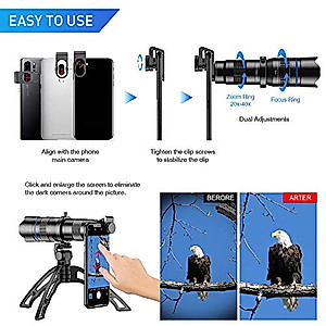 MIAO LAB HD 20-40X Zoom Lens with Tripod Telephoto Mobile Phone Lens Telescope for iPhone13 Samsung Other Smartphones Hunting Camping Sports