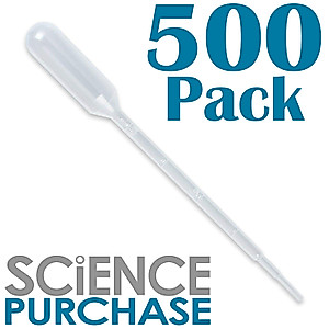 SciencePurchase 500 Pack Plastic Transfer Pipettes, Graduated to 1mL, 0.25mL Graduation