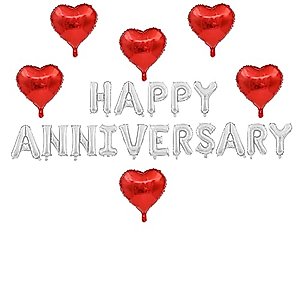 KUNGOON Happy Anniversary Balloon Banner,Valentines Day/Wedding Anniversary Party Decorations,Love Party and Anniversary Party Supplies,16 Inch Silver Aluminum Foil.(Silver)