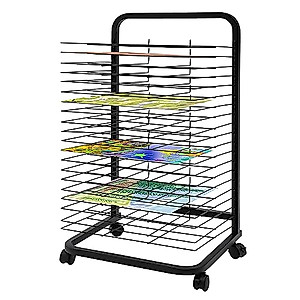LUOSHALIYA 20 Layers Wire Art Drying Rack, Stackable Metal Stainless Steel Art Rack Power Coated with Pulleys, Flexible Shelves Mobile Cart for Painting Craft Artwork Canvas Storage